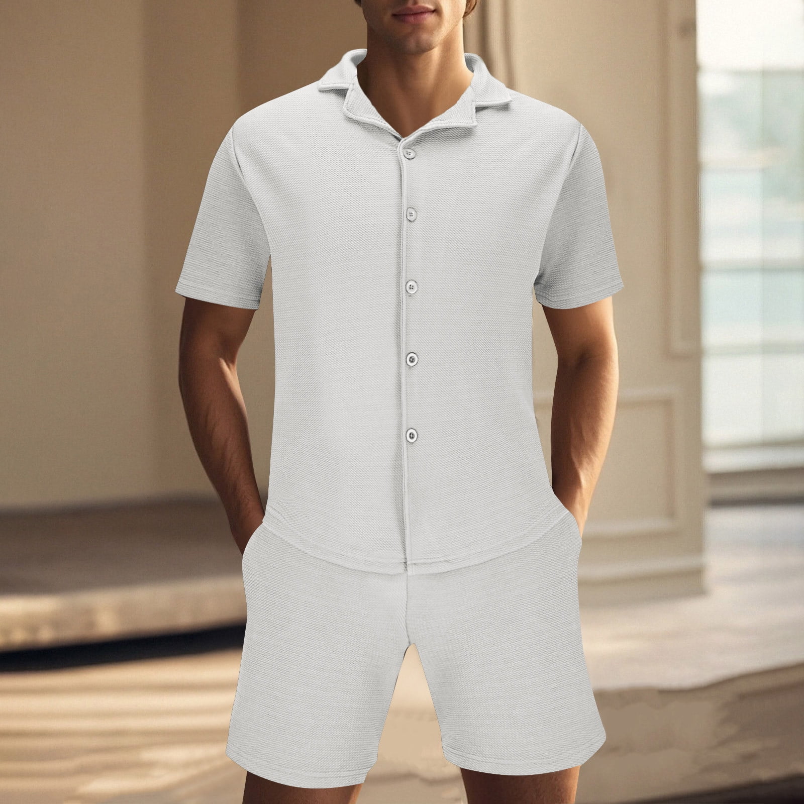 Awdenio Men's 2 Pieces Set Short Sleeve Henley Shirts and Shorts Pants ...