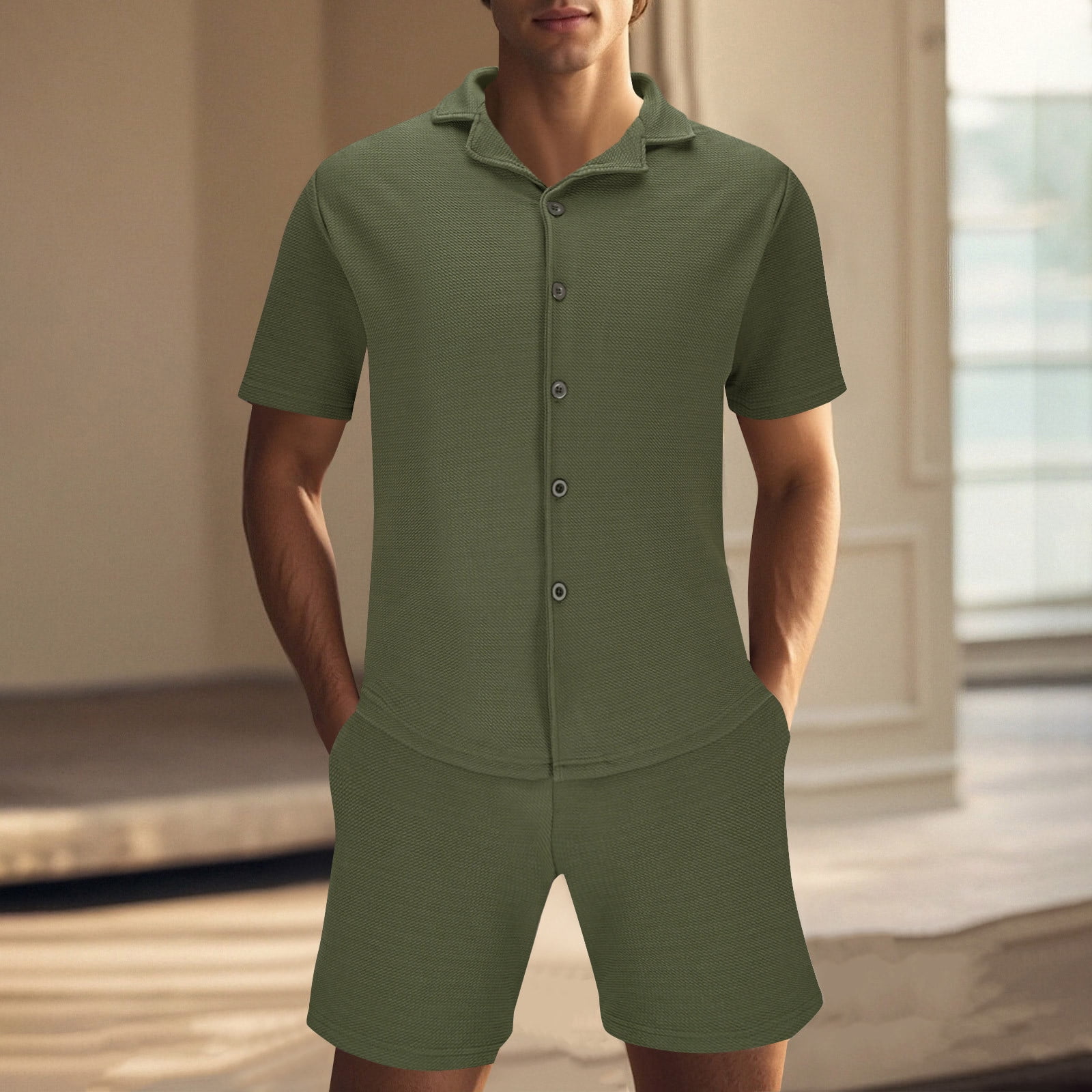 Awdenio Men's 2 Pieces Set Short Sleeve Henley Shirts and Shorts Pants ...