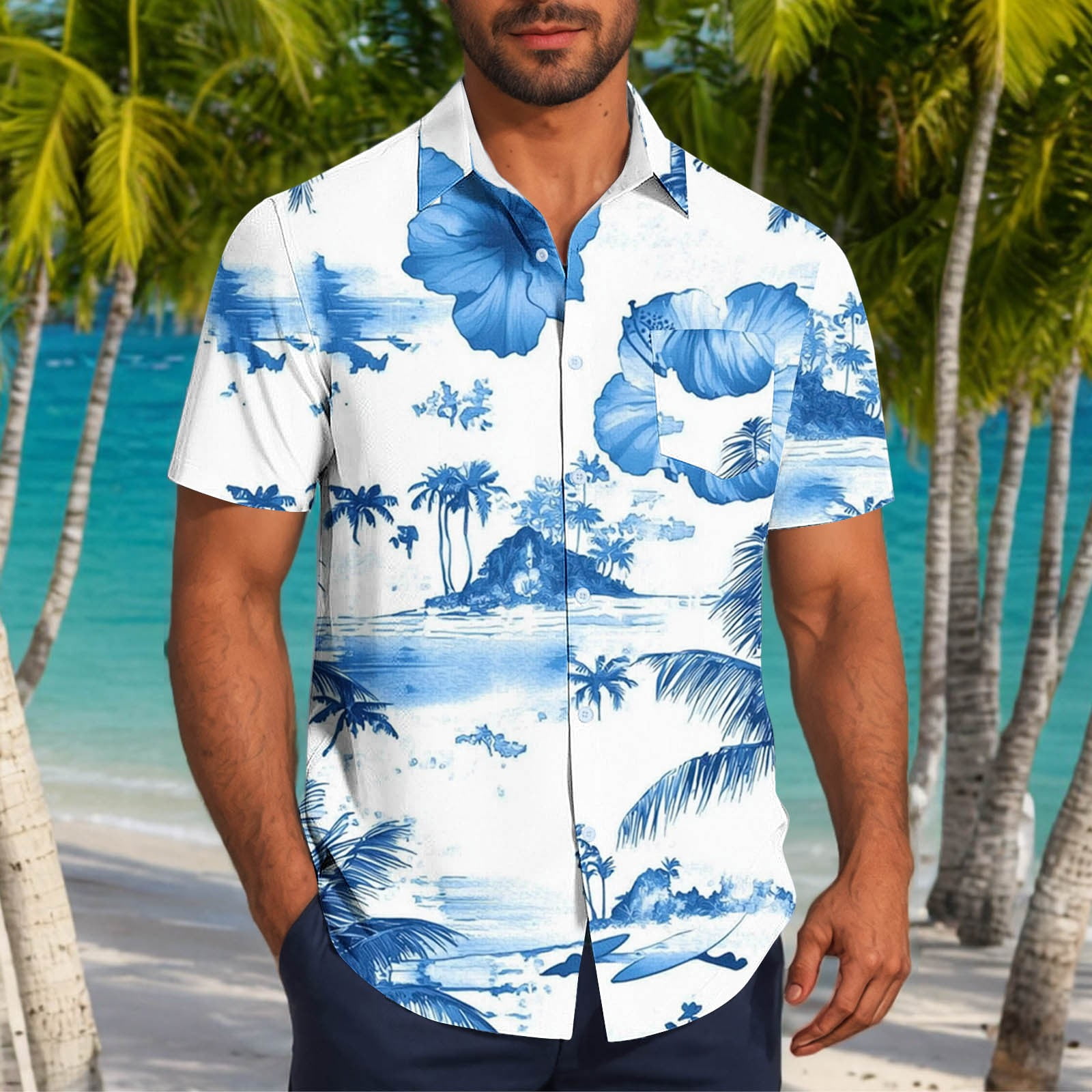 Awdenio Men's Clothing Casual Beach Summer Shirt Floral Button Down ...