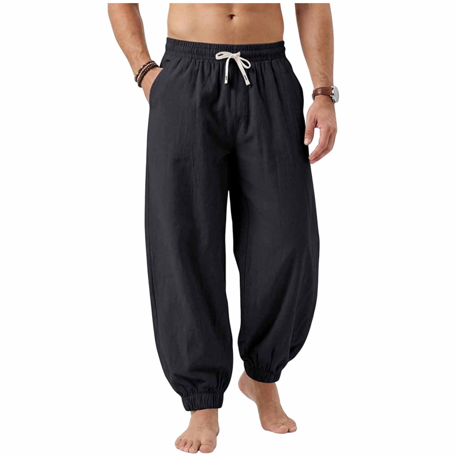 Mavick Men's Pants Casual Summer Beach Pants Elastic Waist Drawstring ...