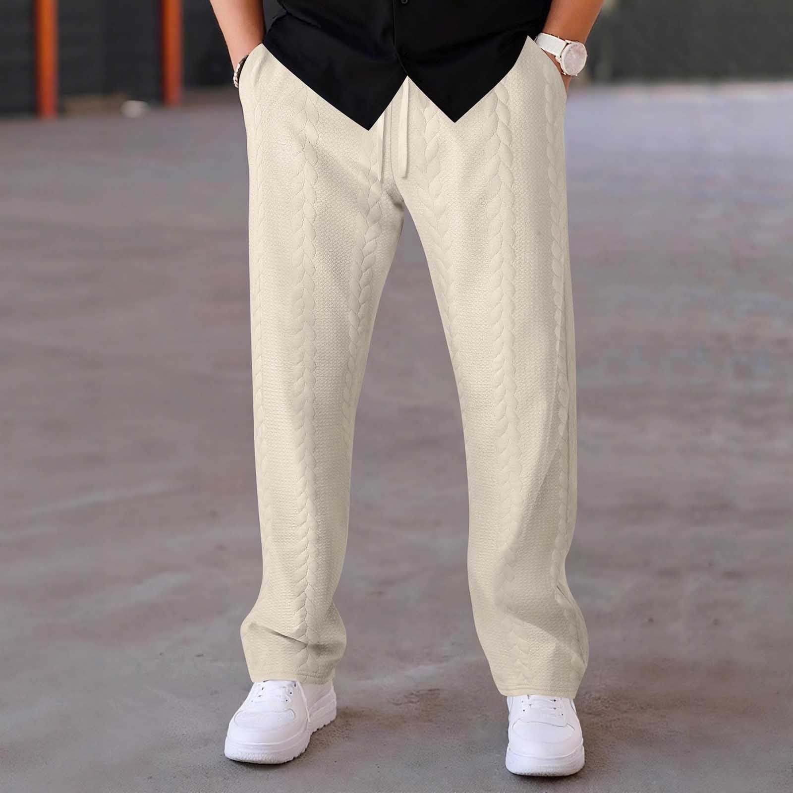 Awdenio Men's Pants Drawstring Waist Pleated Pants Work Office Straight ...