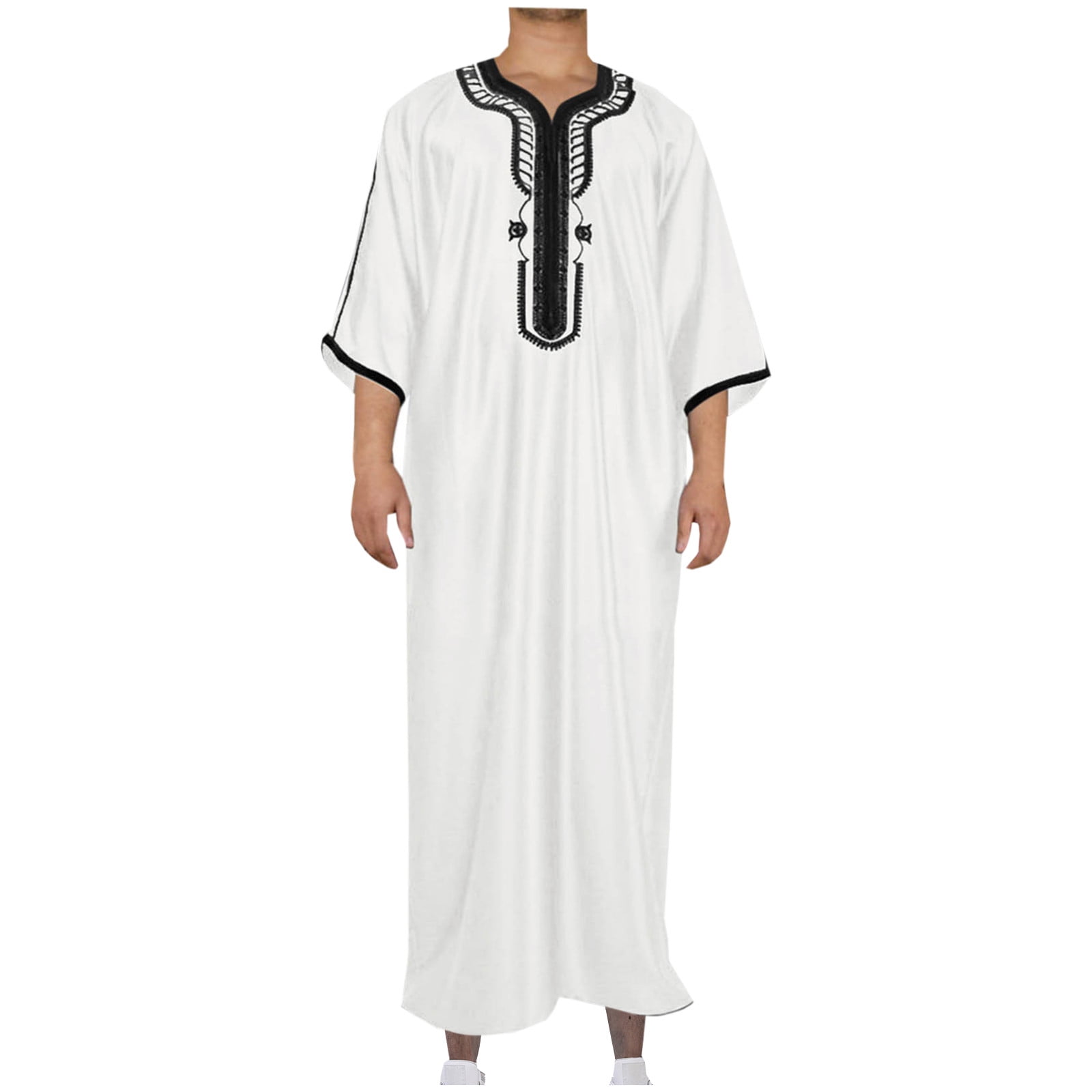 Awdenio Men's Robe Kaftan Thobe Long Sleeve Robe Gown Casual Cotton ...