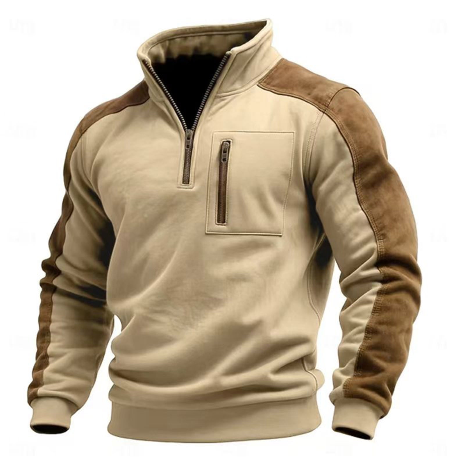 Awdenio Men's Shirts 1/4 Zip Pullover Soild Color Outdoor Stand Collar ...