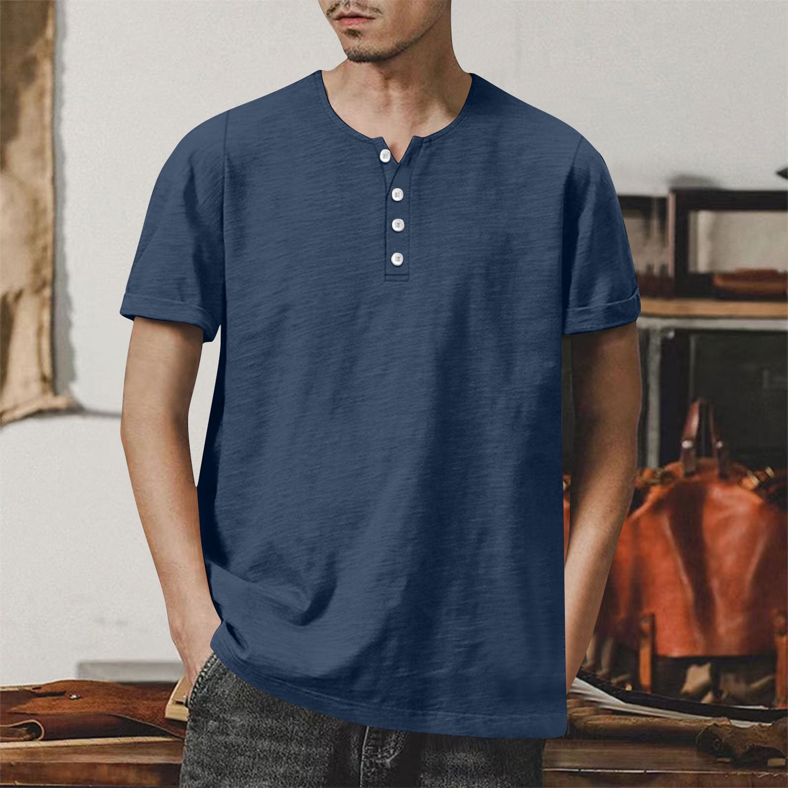 Awdenio Men's Shirts Henley Short Sleeve Shirt Summer Basic T Shirt ...