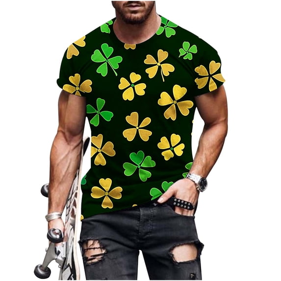 Awdenio Men's Shirts Short Sleeve 3D Printed Shamrock T-Shirt Green ...