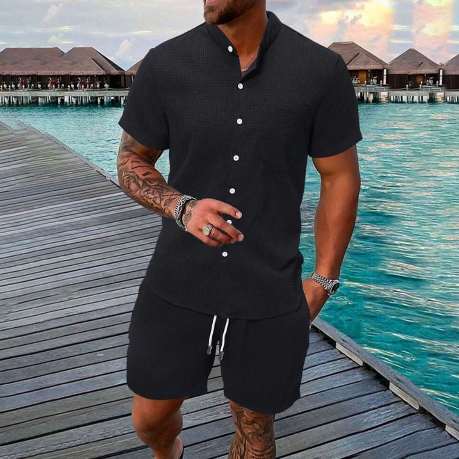 Awdenio Men's Short Sets 2 Piece Outfits Button Down Linen Shirts and ...