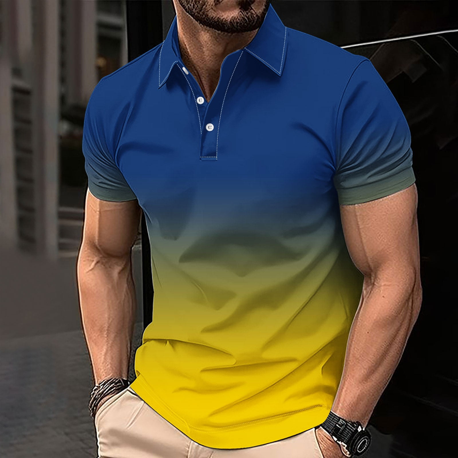 Awdenio Men's T-shirts Lapel Gradient Short Sleeve Quick Dry Outdoor ...