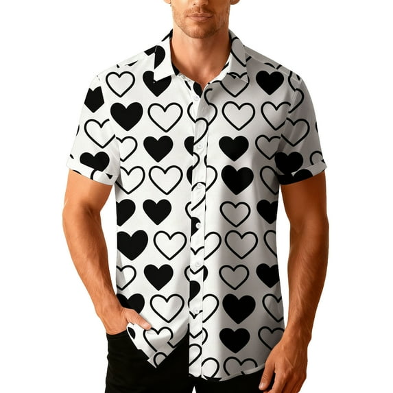 Awdenio Men's T-shirts Valentines Day Heart Short Sleeve Beach Button ...