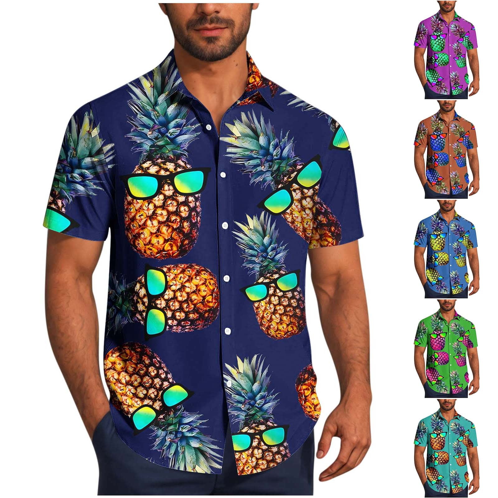 Awdenio Men's Tshirts Button Down Short Sleeve Shirt Summer Beach Aloha ...
