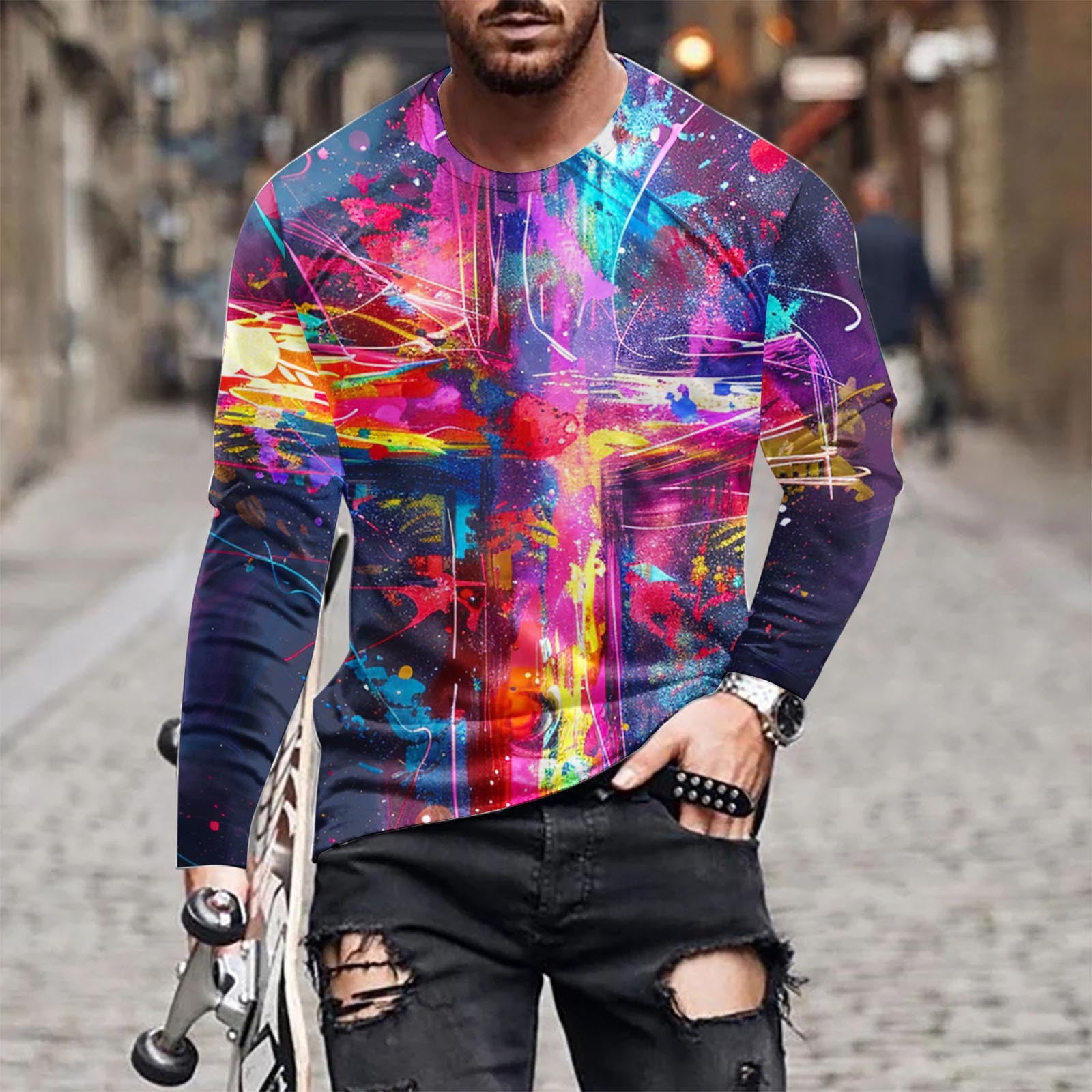 Awdenio Mens 3D Graphic T Shirts Cross Printed Casual Short Sleeve Tee ...