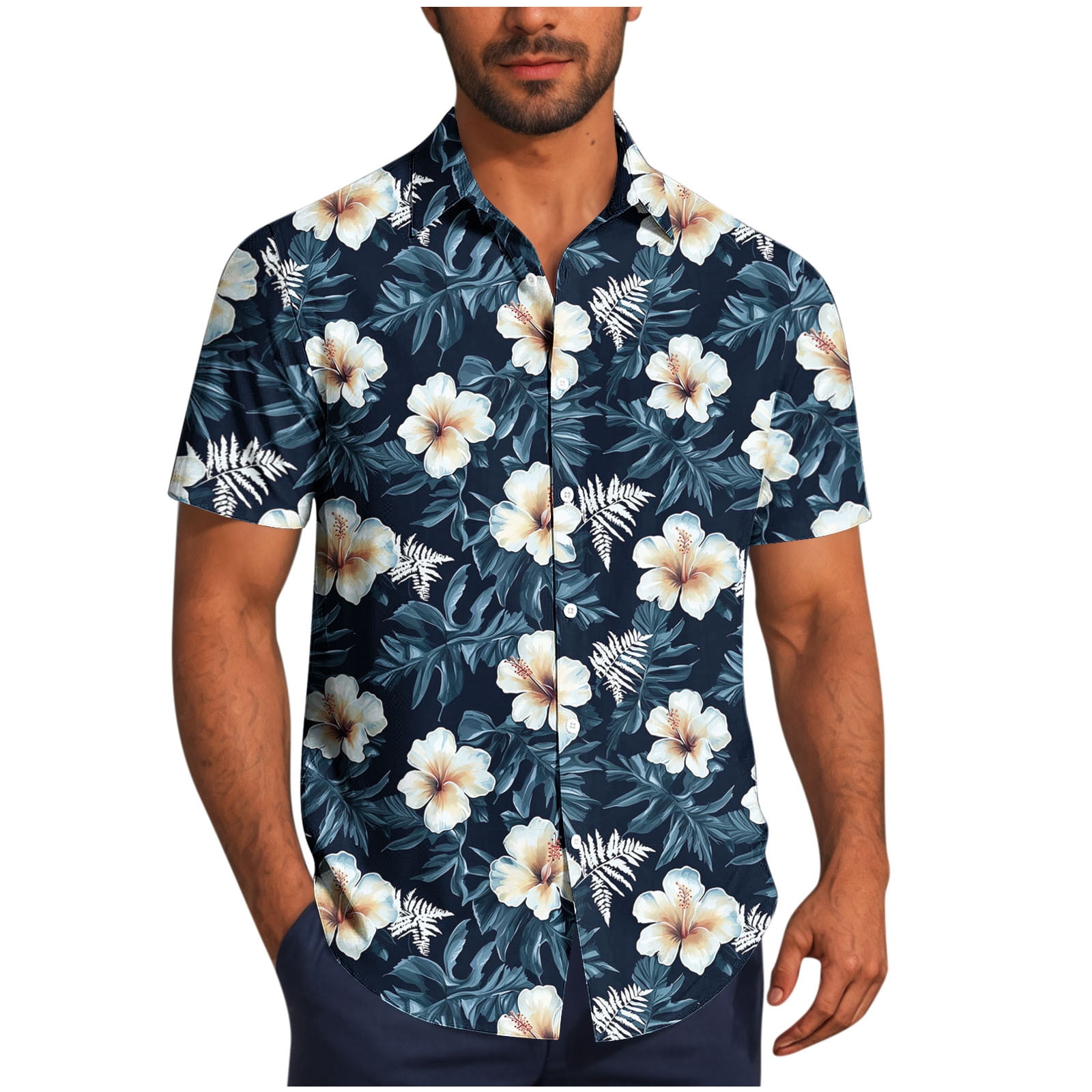 Awdenio Mens Hawaiian Shirt Button Down Short Sleeve Shirt Summer Beach ...