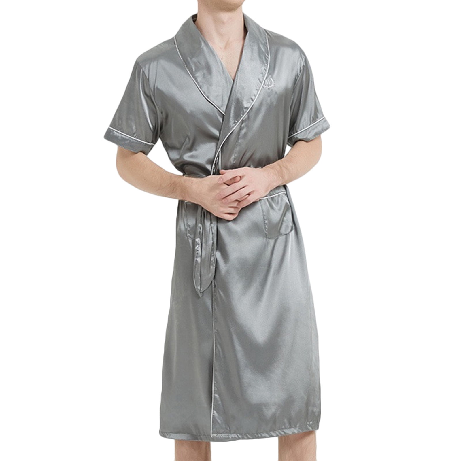 Awdenio Mens Pajama Robes Casual Fashion Solid Short Sleeves Breathable ...