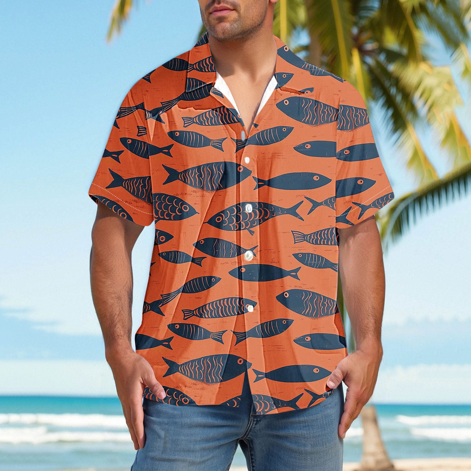 Awdenio Mens Shirts Button Down Tropical Beach Aloha Shirt Summer ...