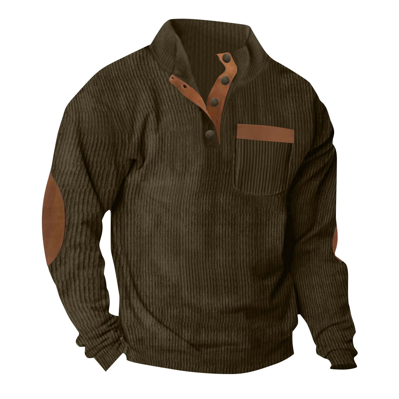 Awdenio Mens Shirts Casual Corduroy Sweatshirt Long Sleeve Stand Collar ...