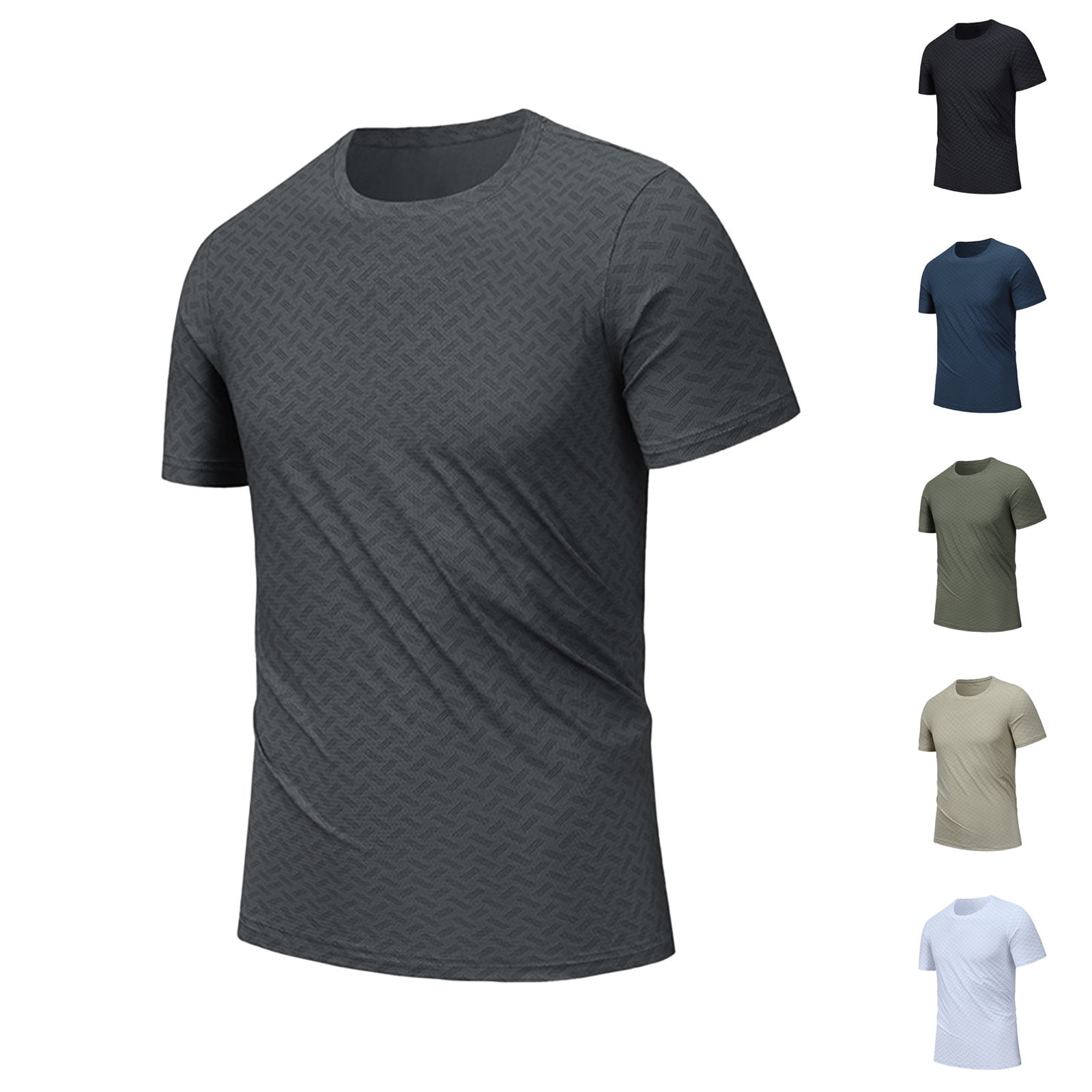 Awdenio Mens Shirts Casual Stretch Solid Crewneck Short Sleeve Tees ...