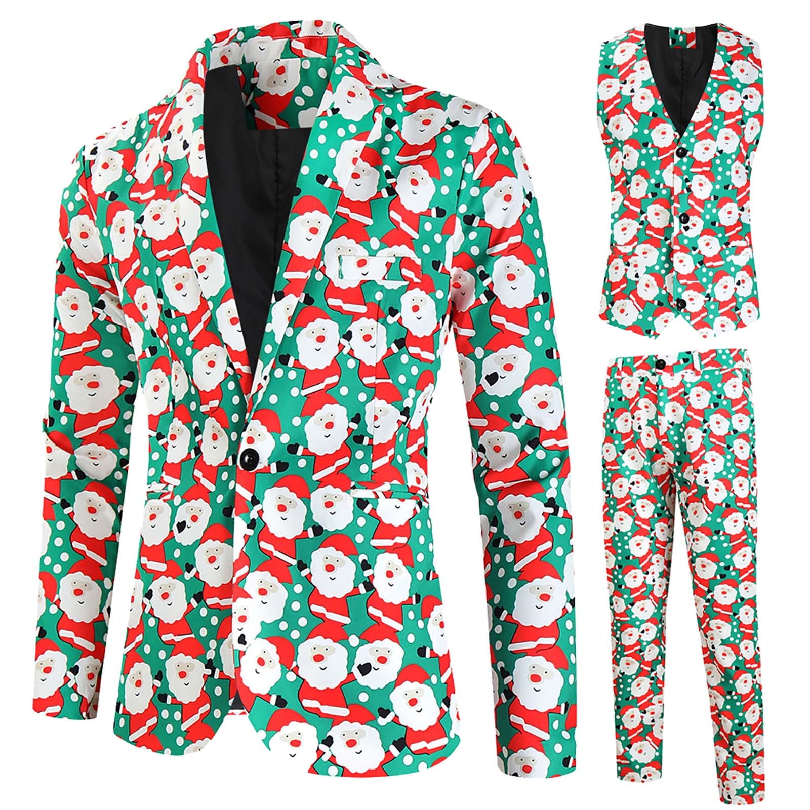 Awdenio Mens Christmas Suit Sets Long Sleeve Slim Fit Santa Claus Print ...
