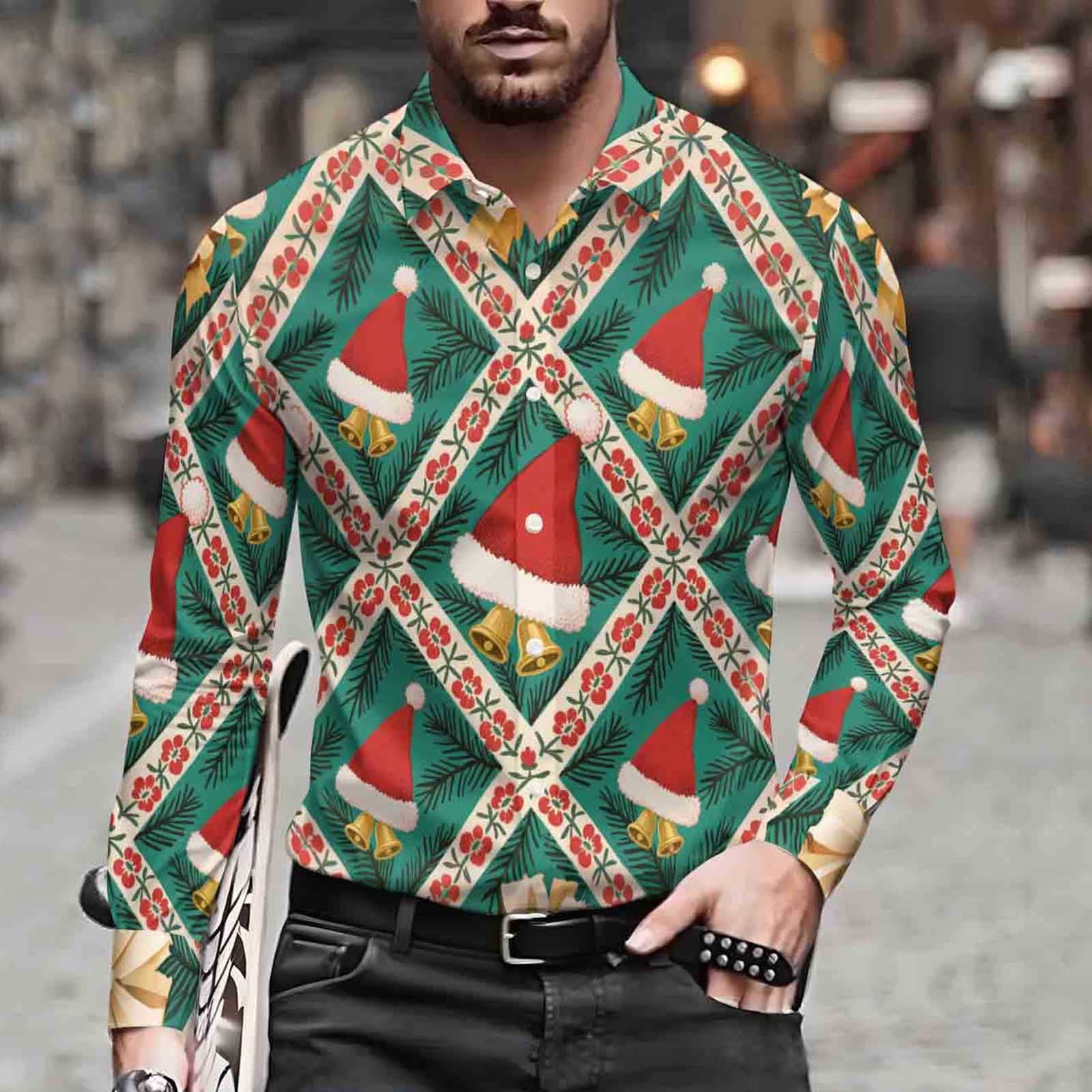 Awdenio Mens Shirts Funky Beach Printed Christmas Shirt Casual Button ...