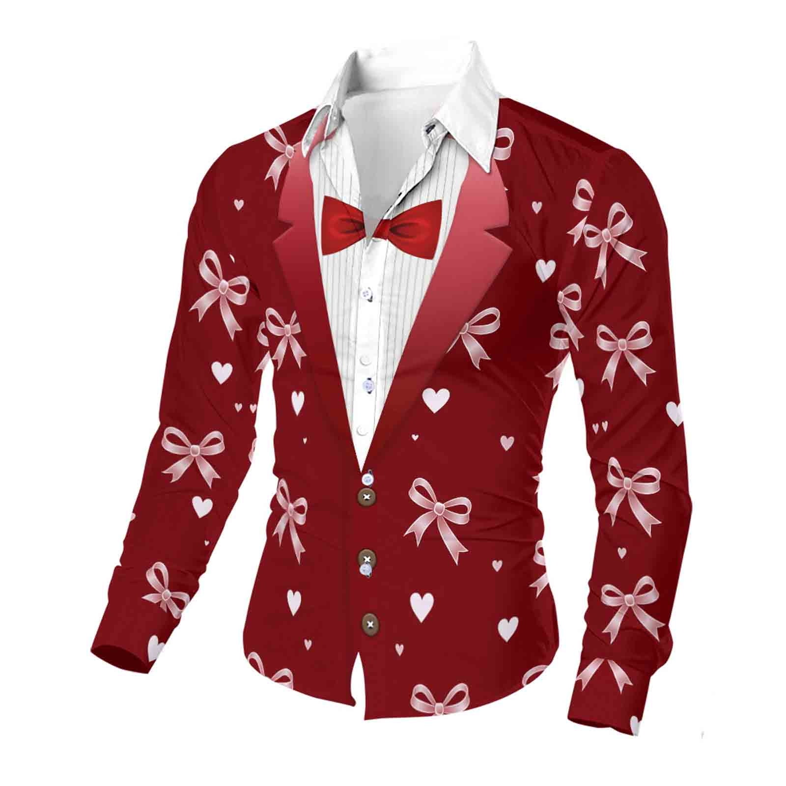Awdenio Mens Shirts Long Sleeve Holiday Tuxedo T-Shirts Graphic Long ...