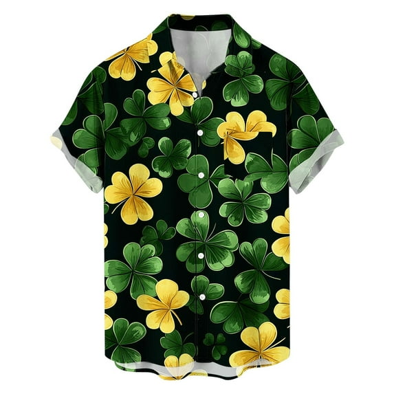 Awdenio Mens Shirts St Patricks Day Shirt Shamrock Printed Retr Short ...