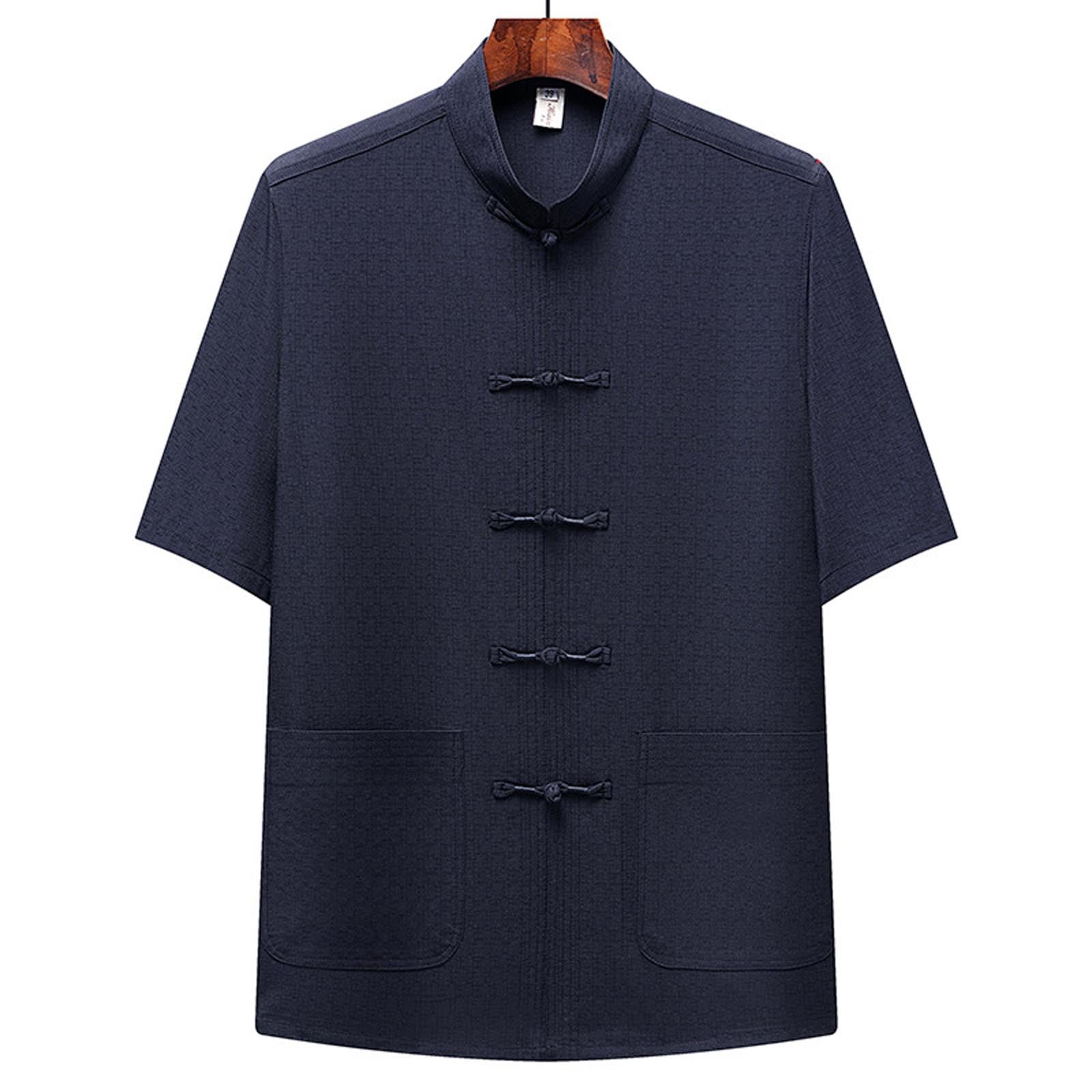 Awdenio Mens Shirts Traditional Short Sleeve Tang Kung Fu Uniform Men's ...