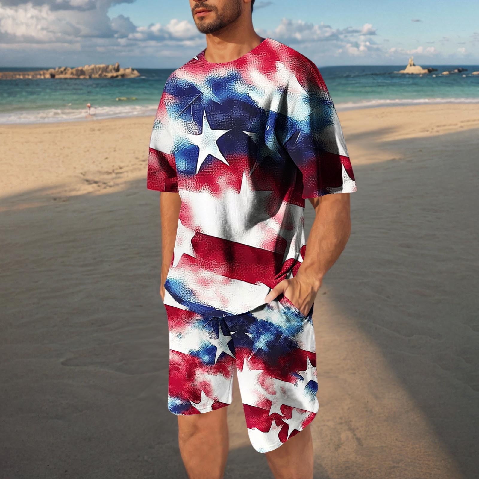 Awdenio Mens Short Sets 2 Piece Outfits July 4th Matching Shirts and ...