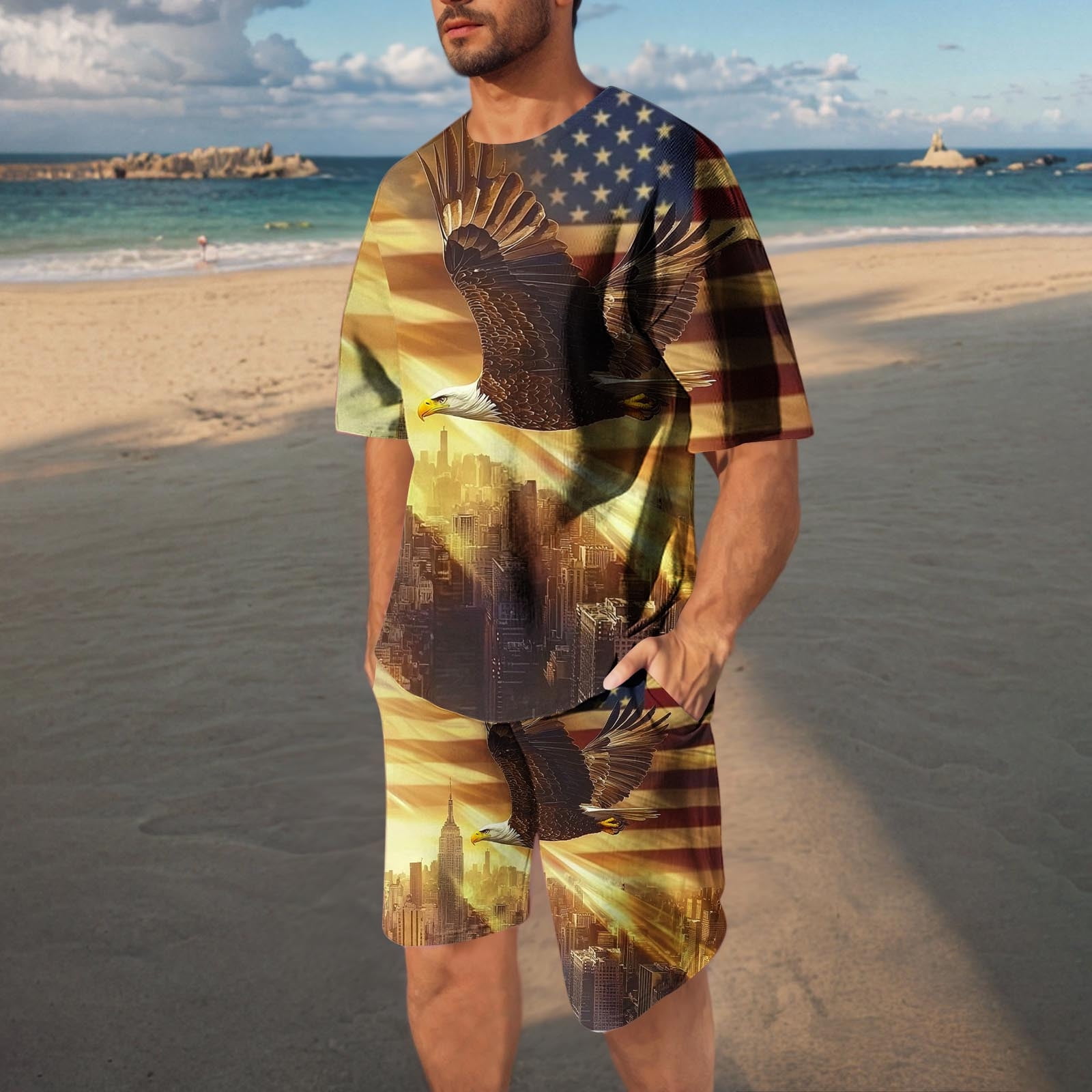 Awdenio Mens Short Sets 2 Piece Outfits July 4th Matching Shirts and ...