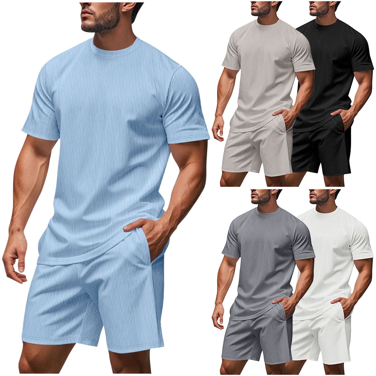 Awdenio Mens Short Sets 2 Piece Summer Outfits Casual Short Sleeve Crew ...