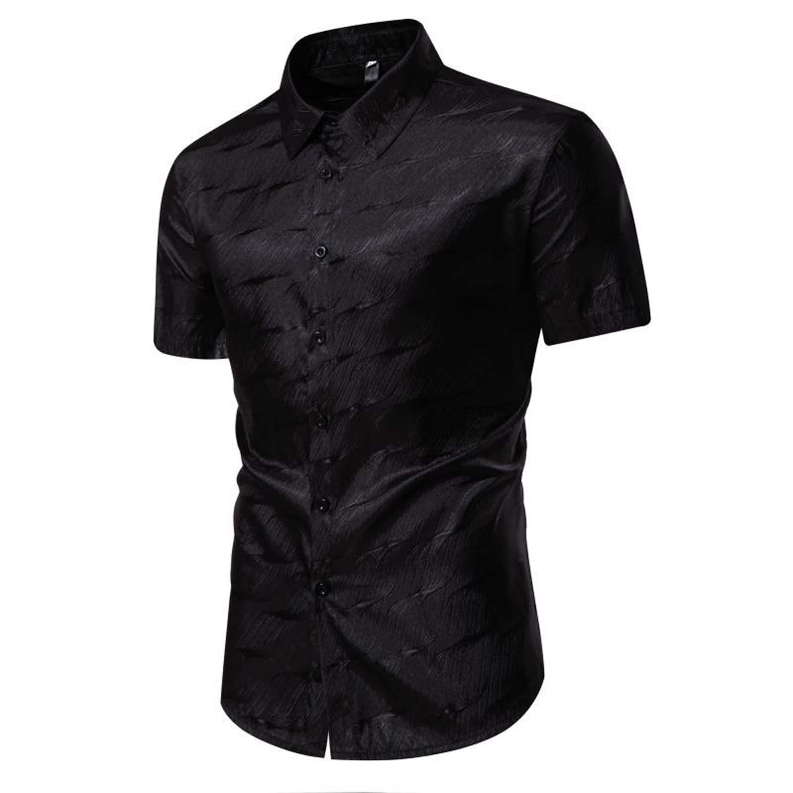 Awdenio Mens T-shirt Formal Color Print Shirt Short Sleeve Turndown ...