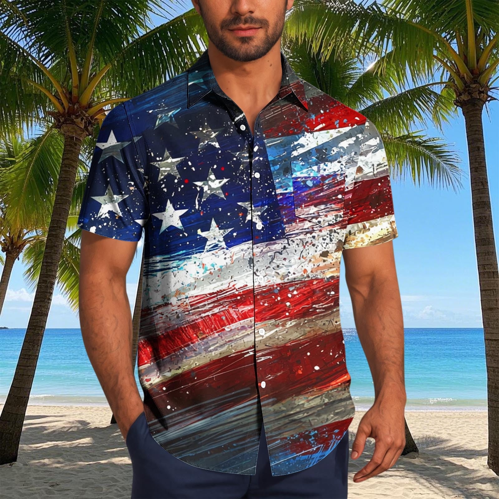 Awdenio Mens T-shirts American Flag Shirt 4th of July Short Sleeve Button Up Shirts - Walmart.com