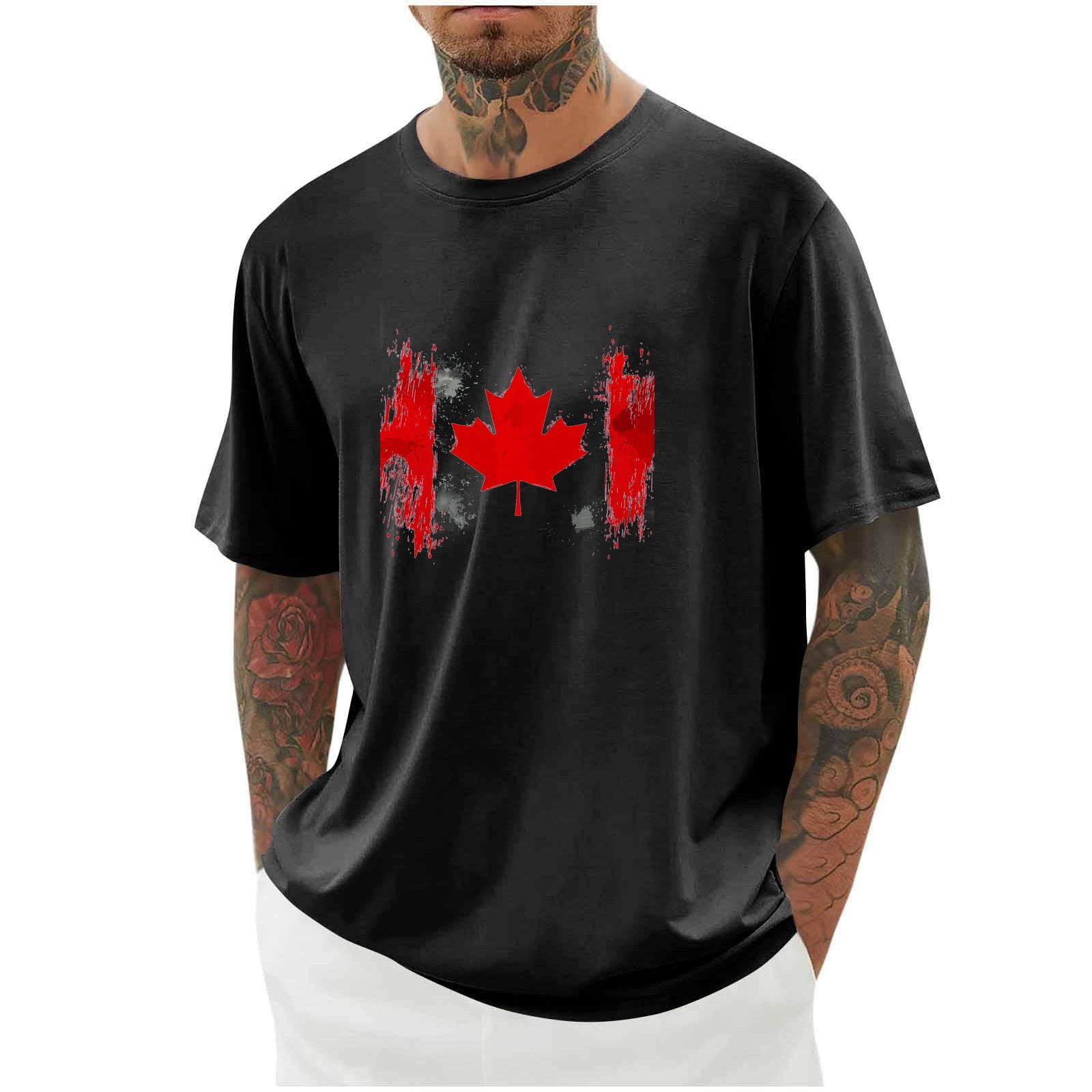 Awdenio Mens T-shirts Canadian Flag Crewneck Pullover Soft Short Sleeve ...