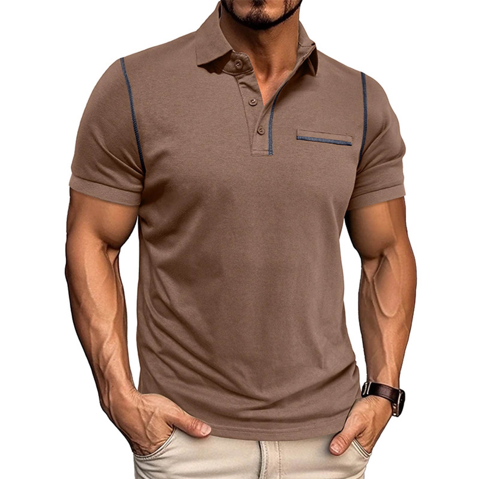 Awdenio Mens T-shirts Casual Button Down Tshirt Summer Lapel Collar ...