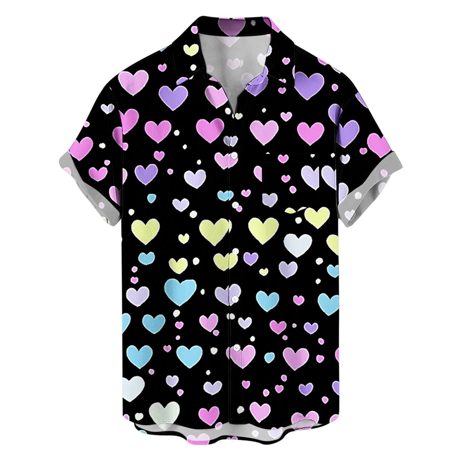 Awdenio Mens T-shirts Valentines Day Shirt Heart Print Button Down ...