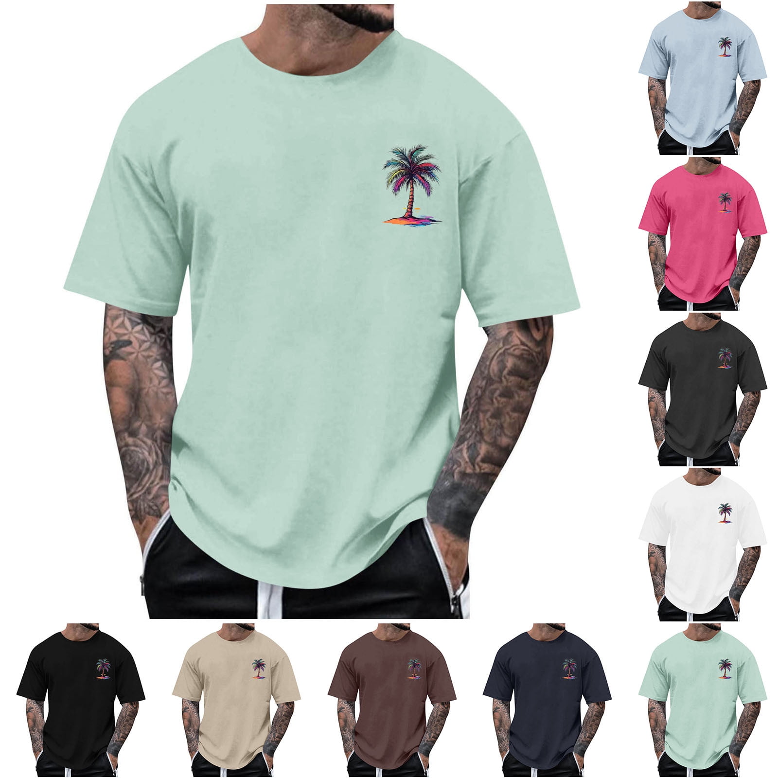 Awdenio Mens Tshirts Tropical Beach T-Shirt Flower Graphic Tees Summer ...