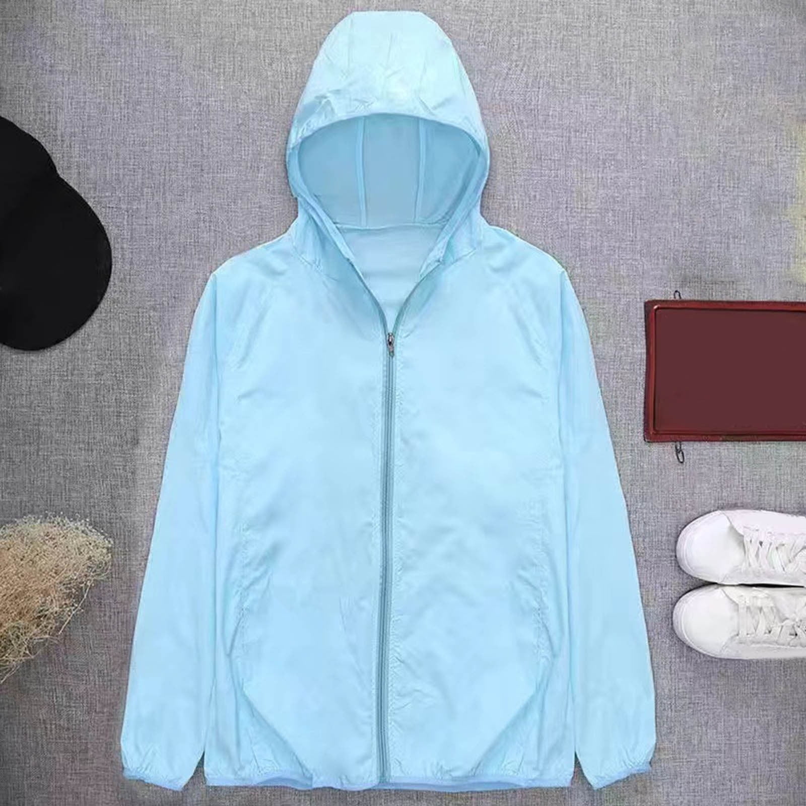 Awdenio Mens UPF 50+ Full Zip Solid Light Jacket Hooded Long Sleeve ...