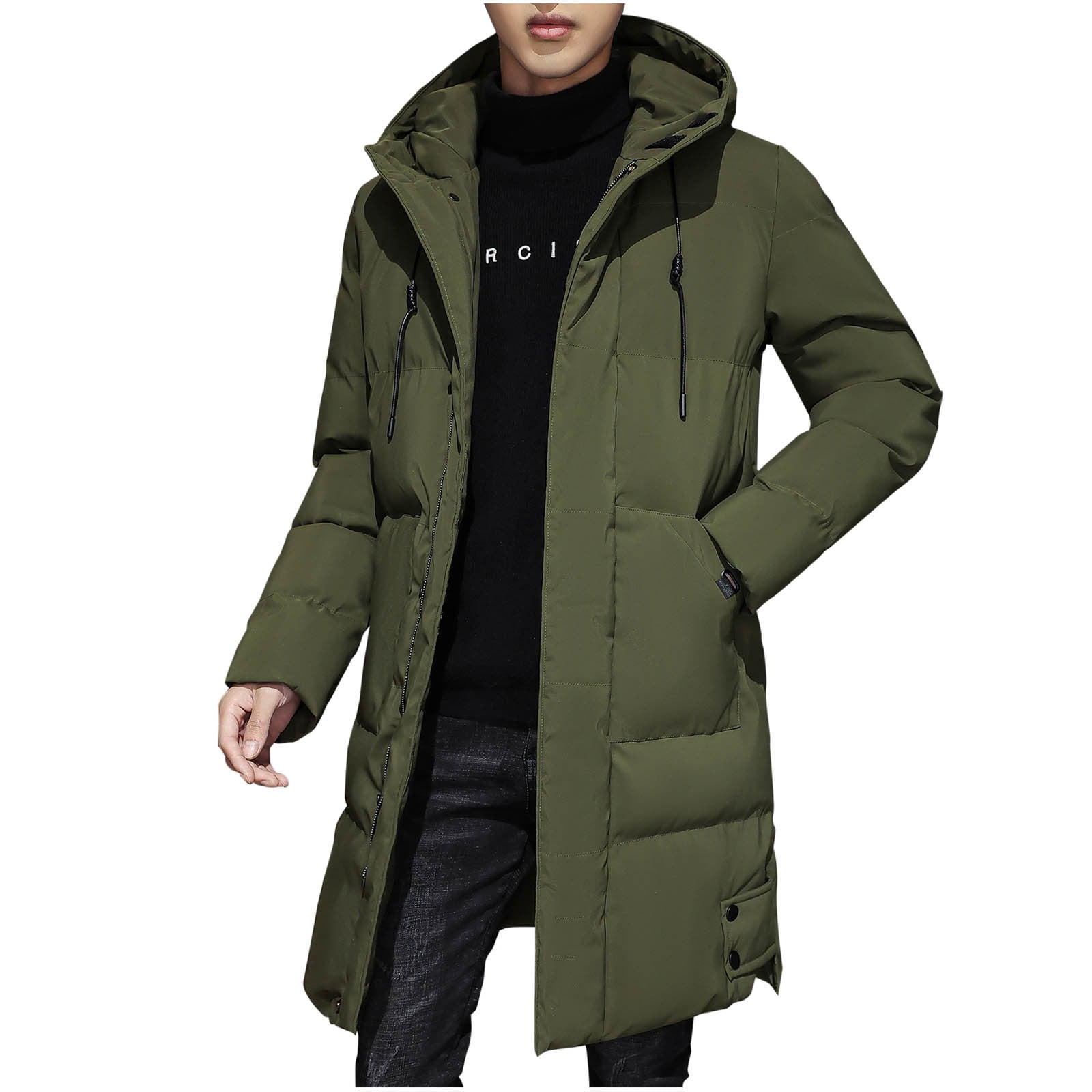 KIHOUT Mens Winter Coats Long Warm Jacket with Hood Casual Quilted ...