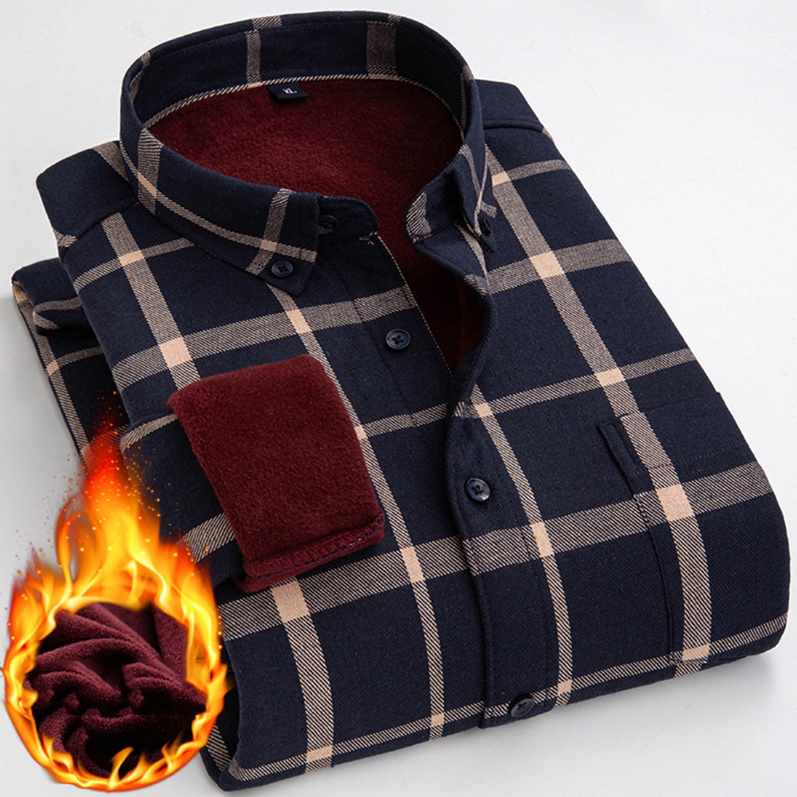 Awdenio Mens Winter Jacket Corduroy Plaid Sherpa Lined Flannel Shirt ...
