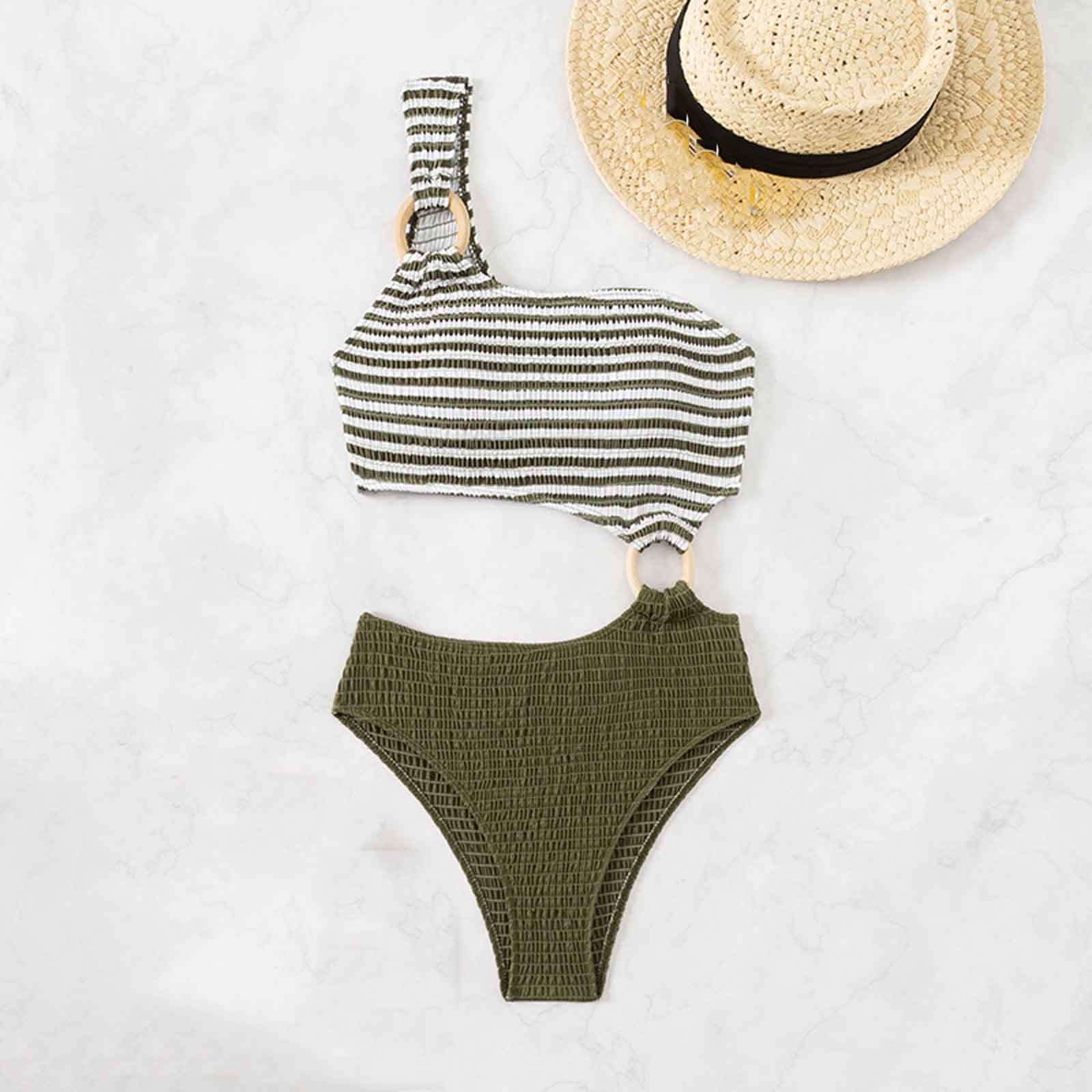 Awdenio Modest Swimsuits for Women 2 Piece Strapless Swimsuit Striped ...