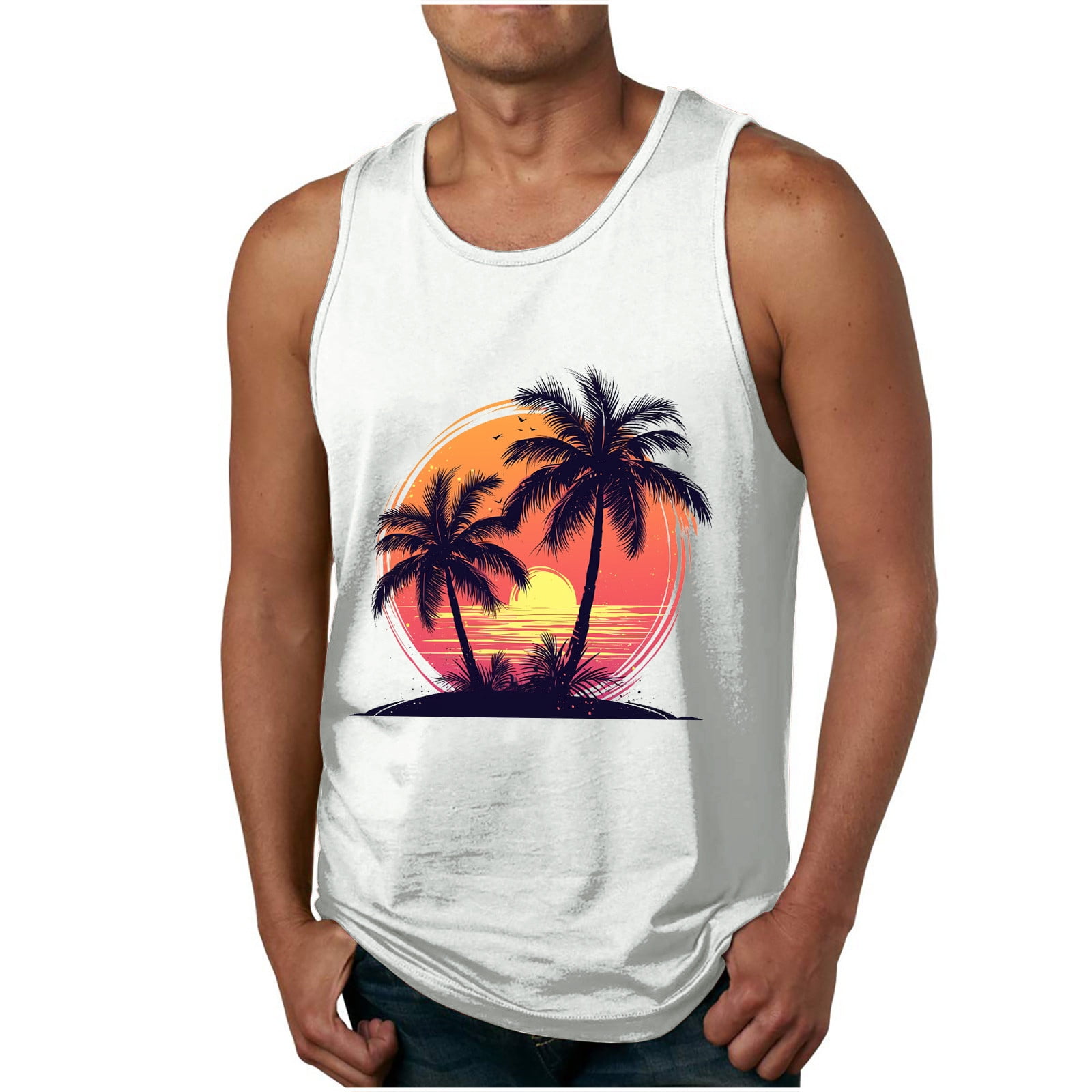 Awdenio New Arrivals Summer Athletic Tank Tops for Men Coconut Tree ...