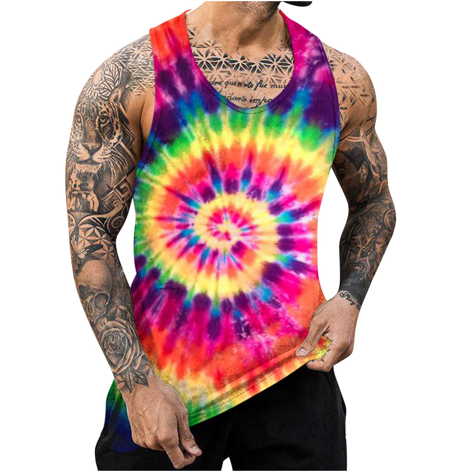 Awdenio New Men's Summer Tanks Tops Workout Colorful Fireworks Print ...