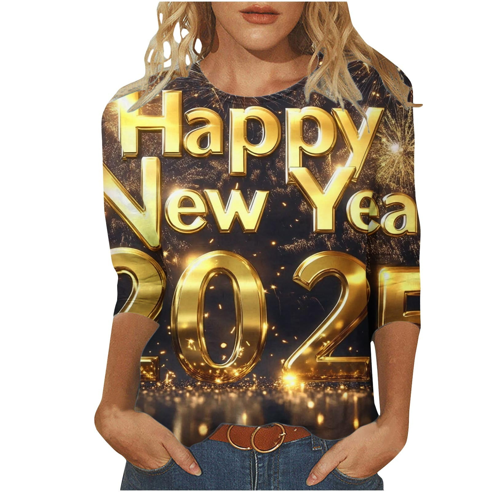 Awdenio New Years Eve Womens Outfits 3/4 Sleeve Round Neck 2025 New ...