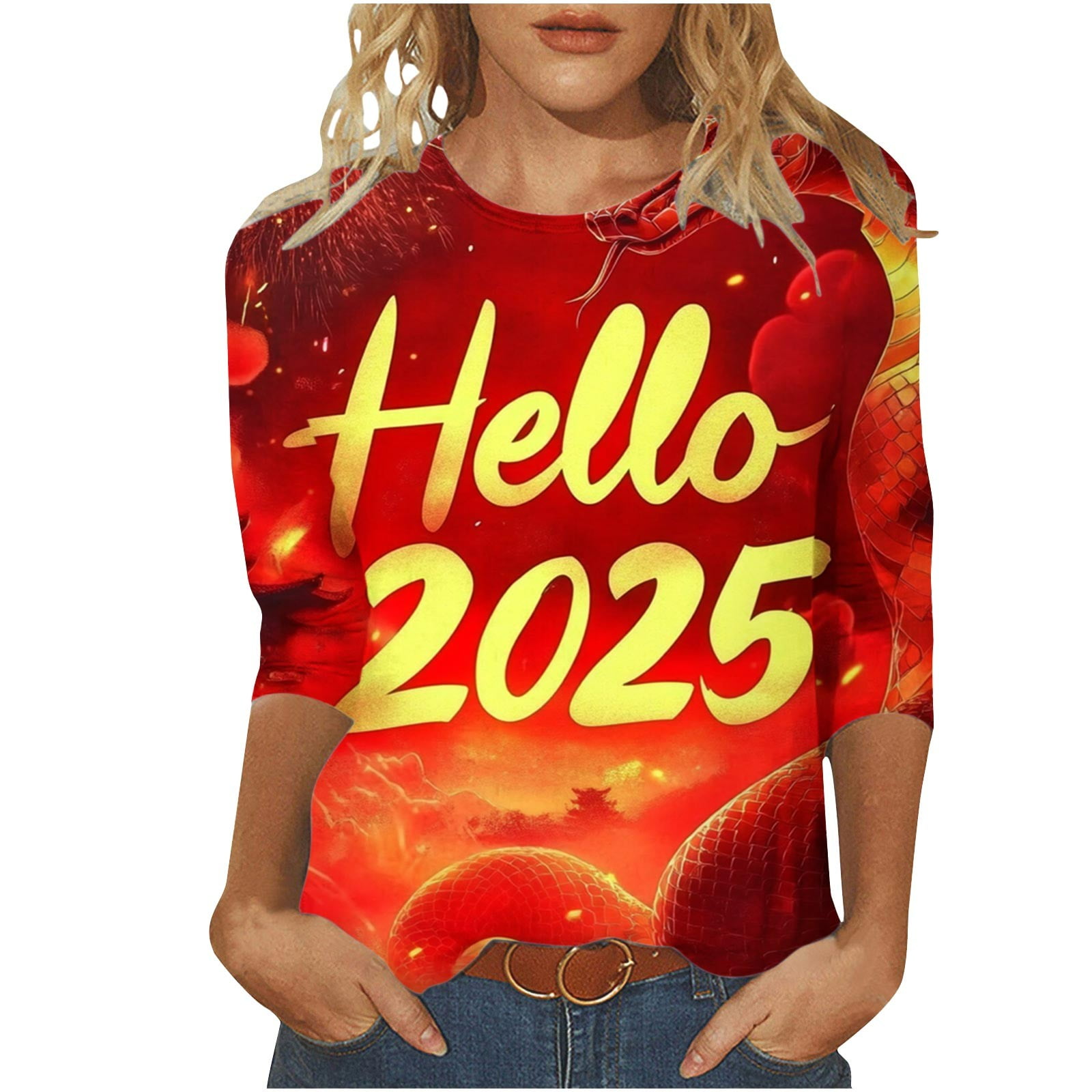 Awdenio New Years Eve Womens Outfits 3/4 Sleeve Round Neck New Year ...