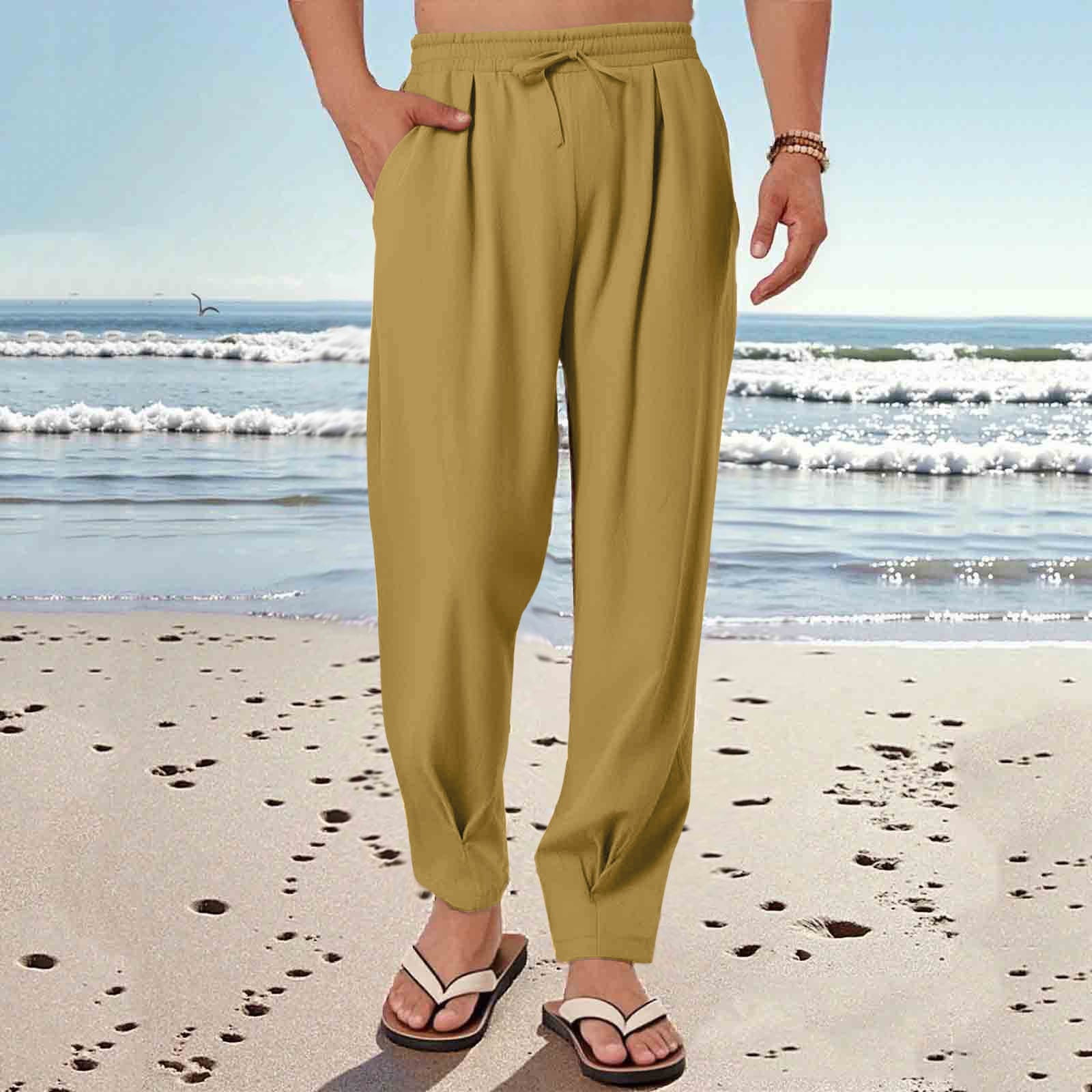 Awdenio Pants for Men High Waisted Wide Leg Capri Elastic Waist Casual ...