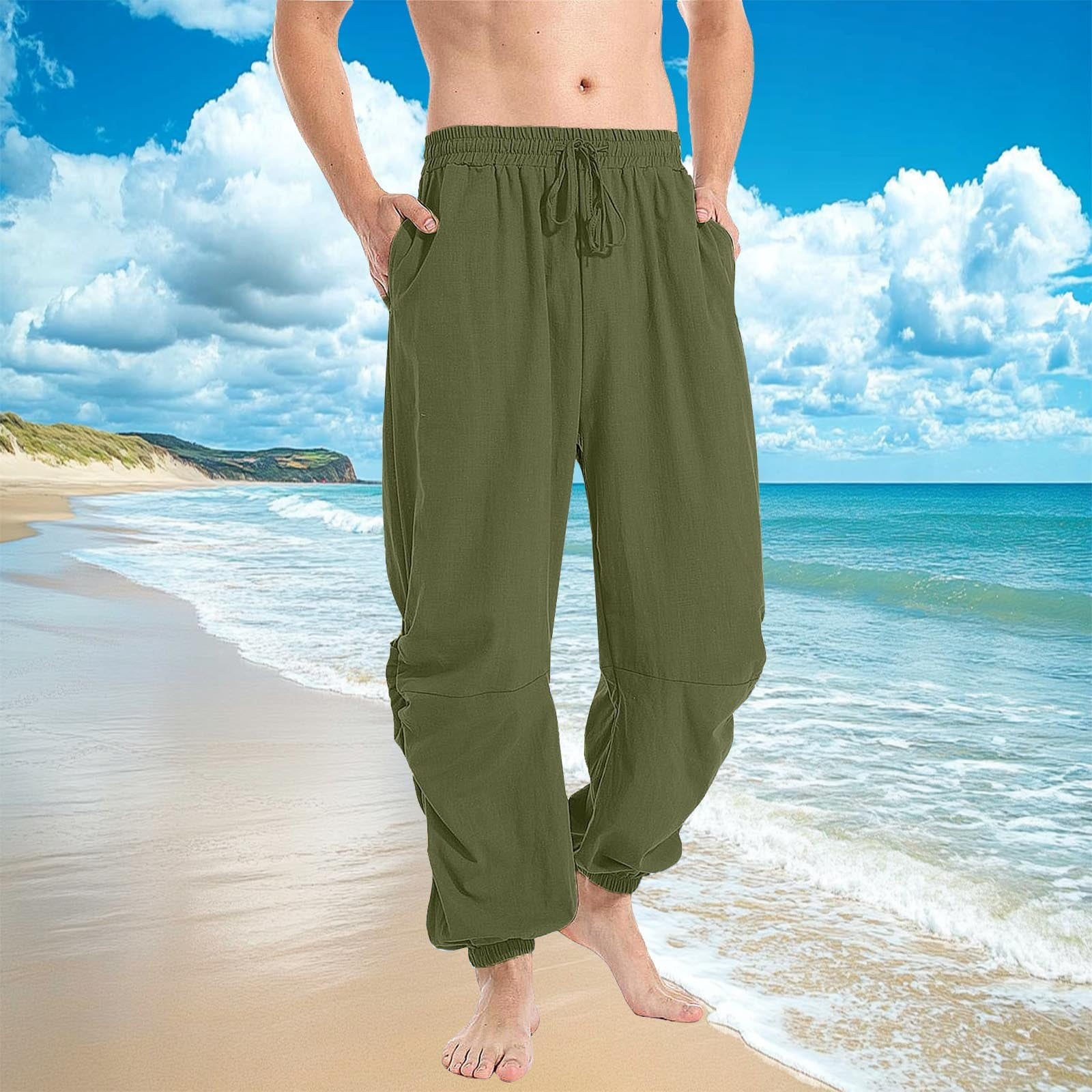 Awdenio Pants for Men Loose Fit Elastic Drawstring Waist Straight-Legs ...