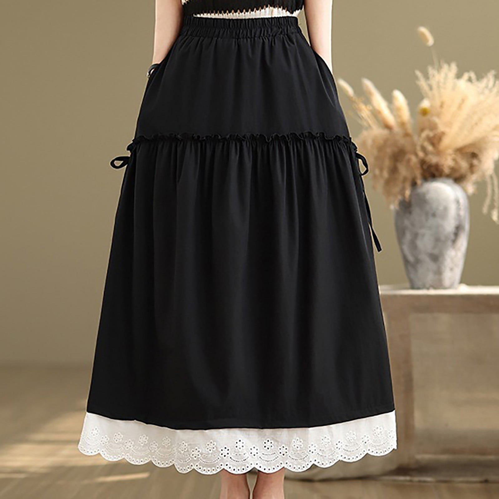 Awdenio Pleated Skirts for Women Long Skirt Cottagecore Elastic High ...