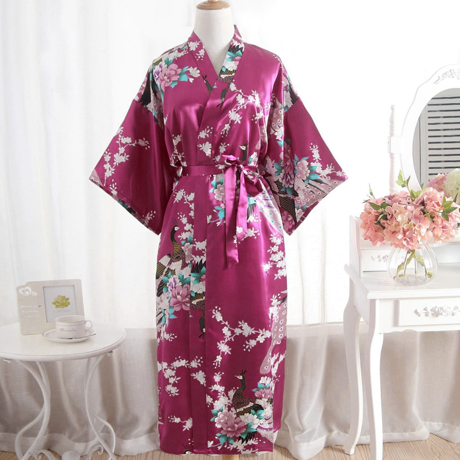 Awdenio Robes for Women, Bride and Bridesmaid Satin Floral Bathrobe ...