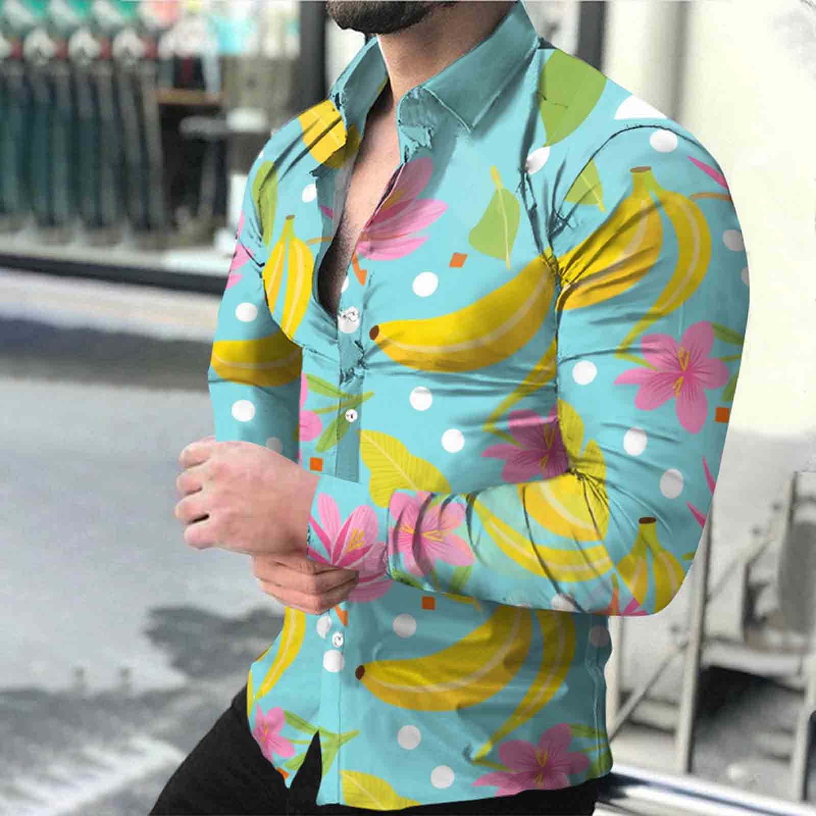 Awdenio Shirts for Men Funky Button Tropical Beach Casual Shirt, Floral ...