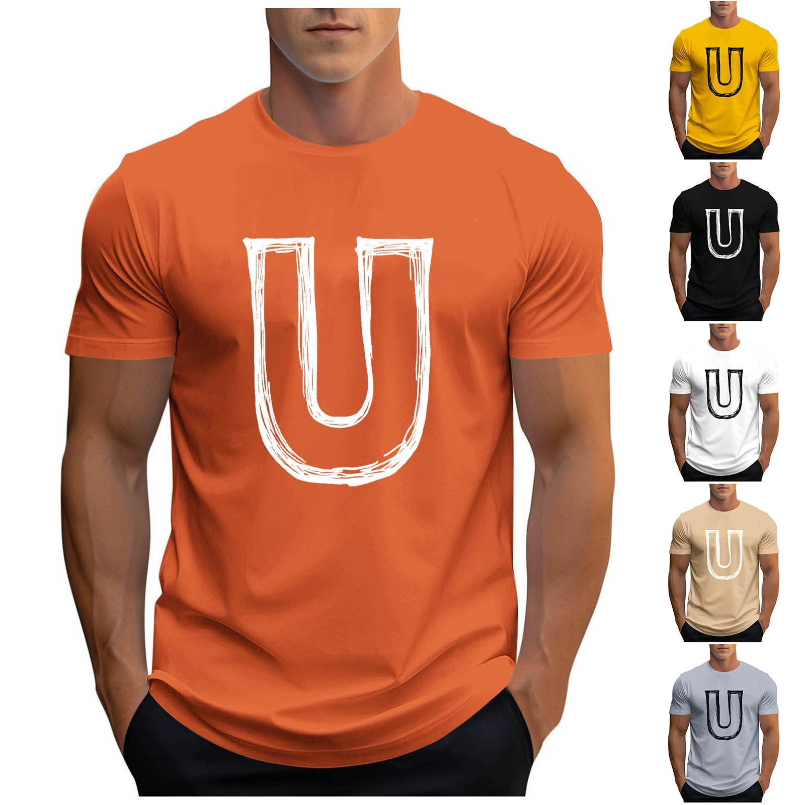Awdenio Shirts for Men Letter Graphic Tees Crew Neck Short Sleeve ...