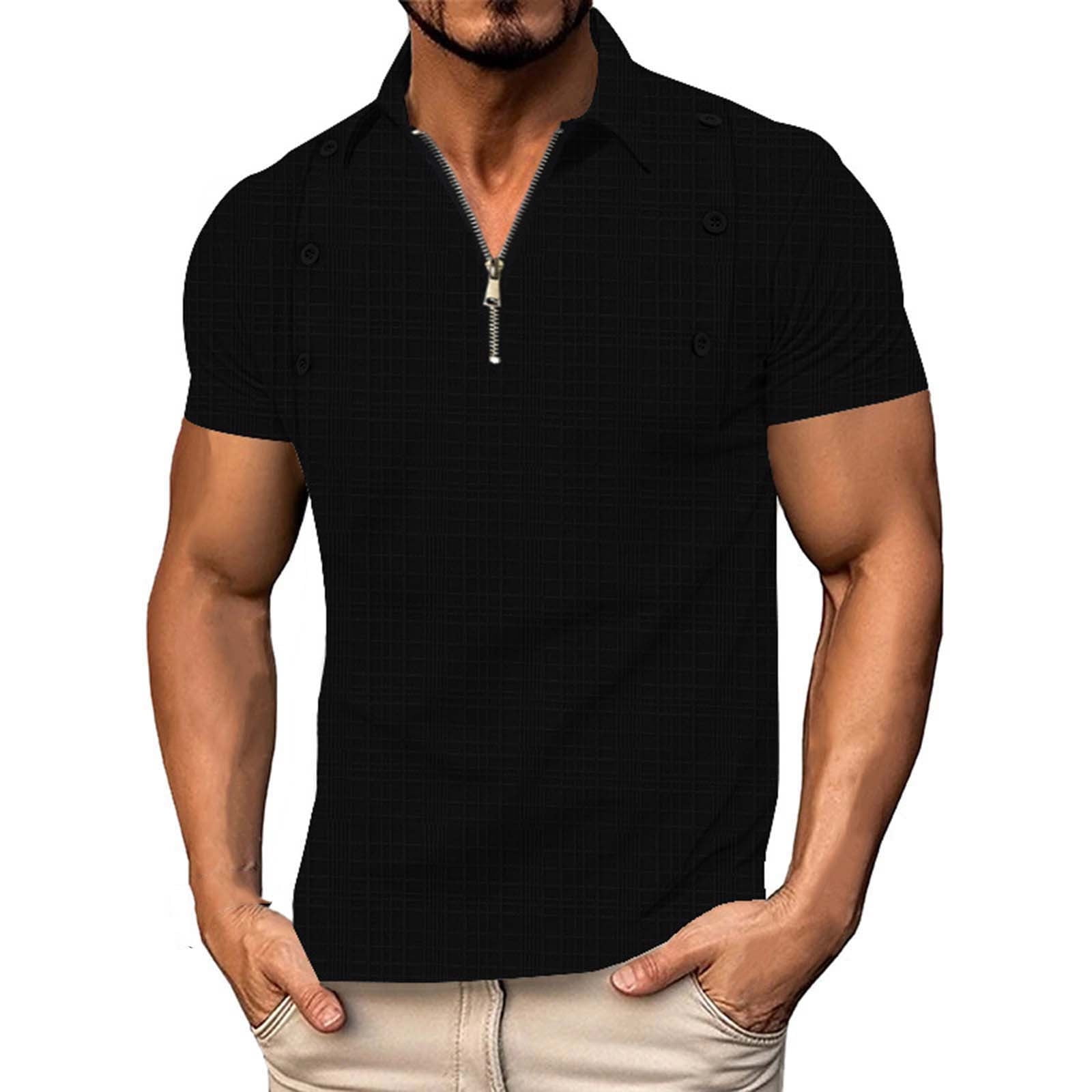 Awdenio Shirts for Men Quarter Zip Shirts Short Sleeve Casual Golf ...