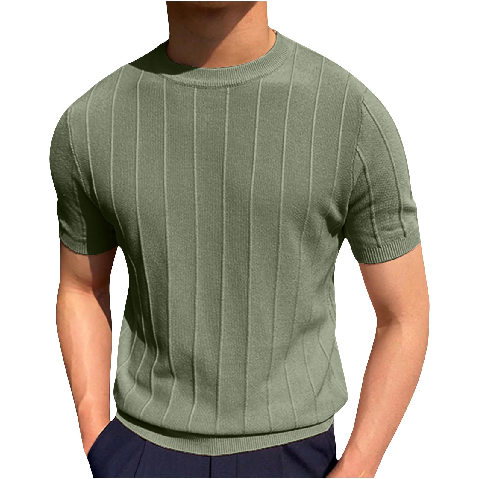 Awdenio Shirts for Men Textured Ribbed Knit Short Sleeve Round Neck Tee ...