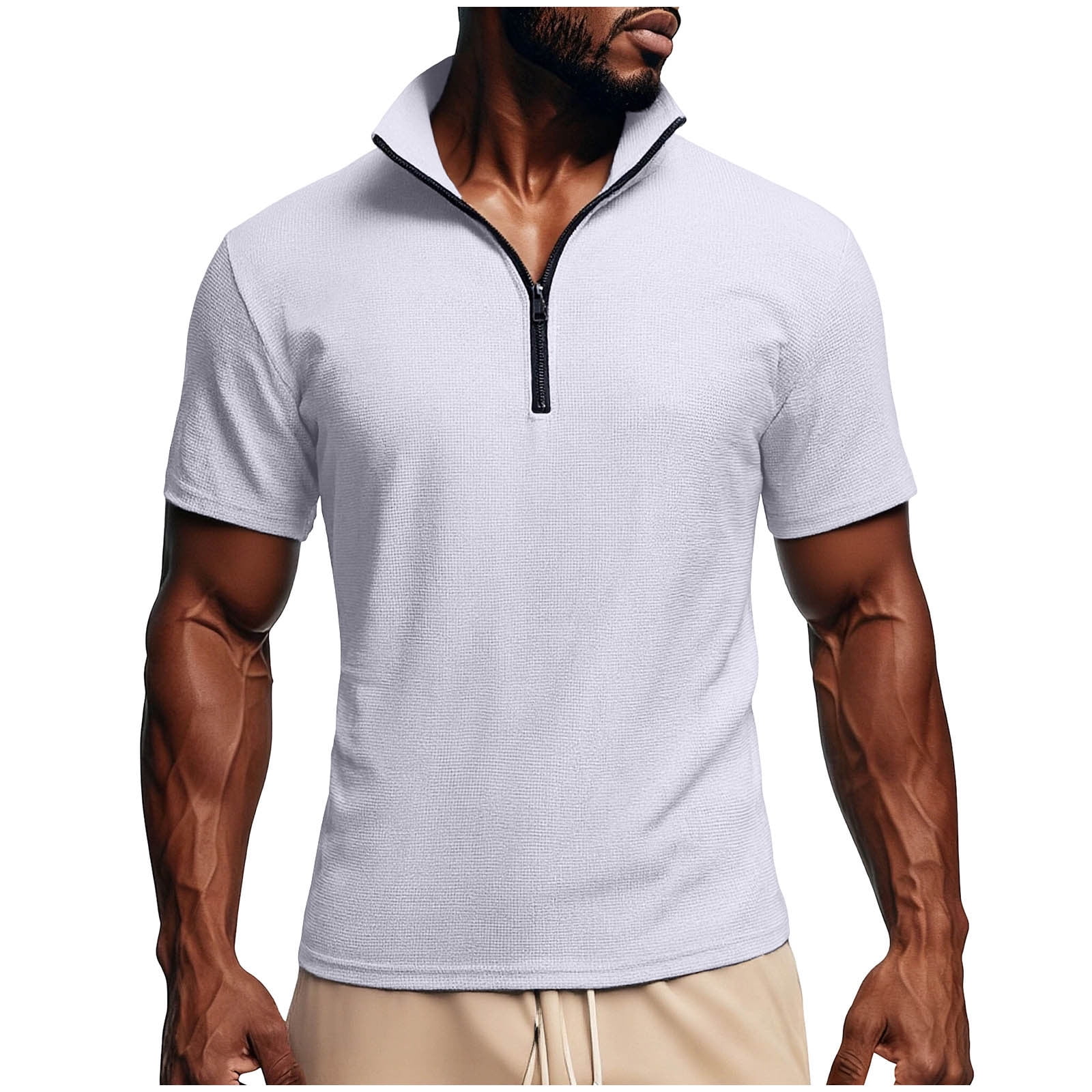 Awdenio Shirts for Men Zipper Shirts Short Sleeve Sweatshirts Soild ...